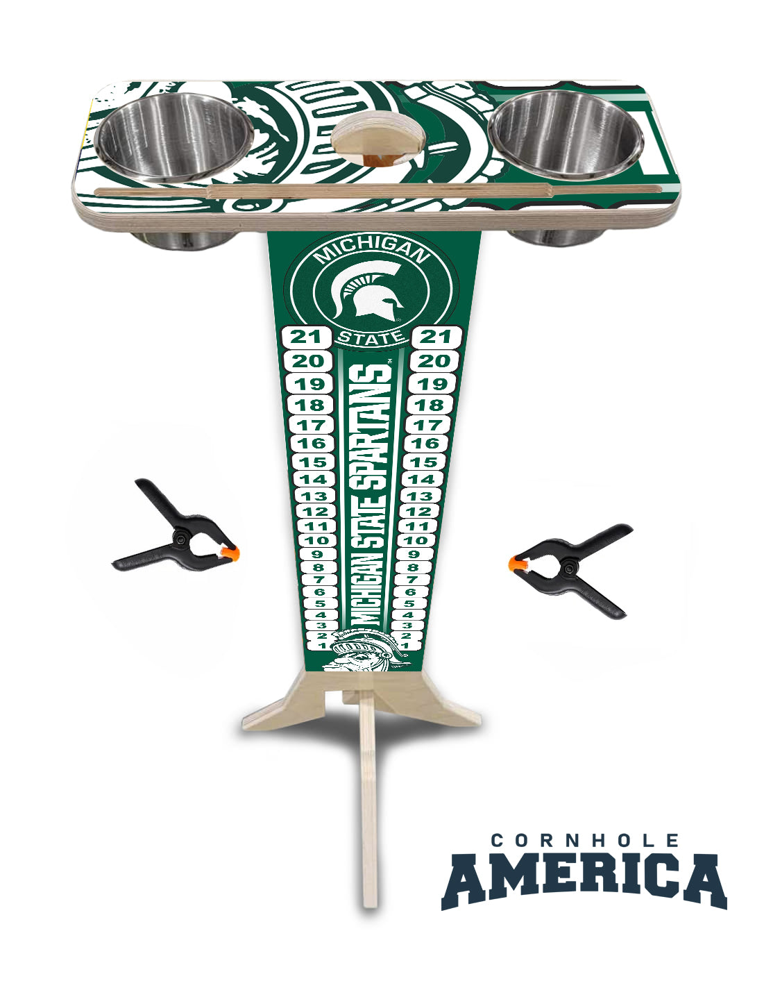 Custom Cornhole Score Stand with Dual-Sided Print & Cup Holders ...
