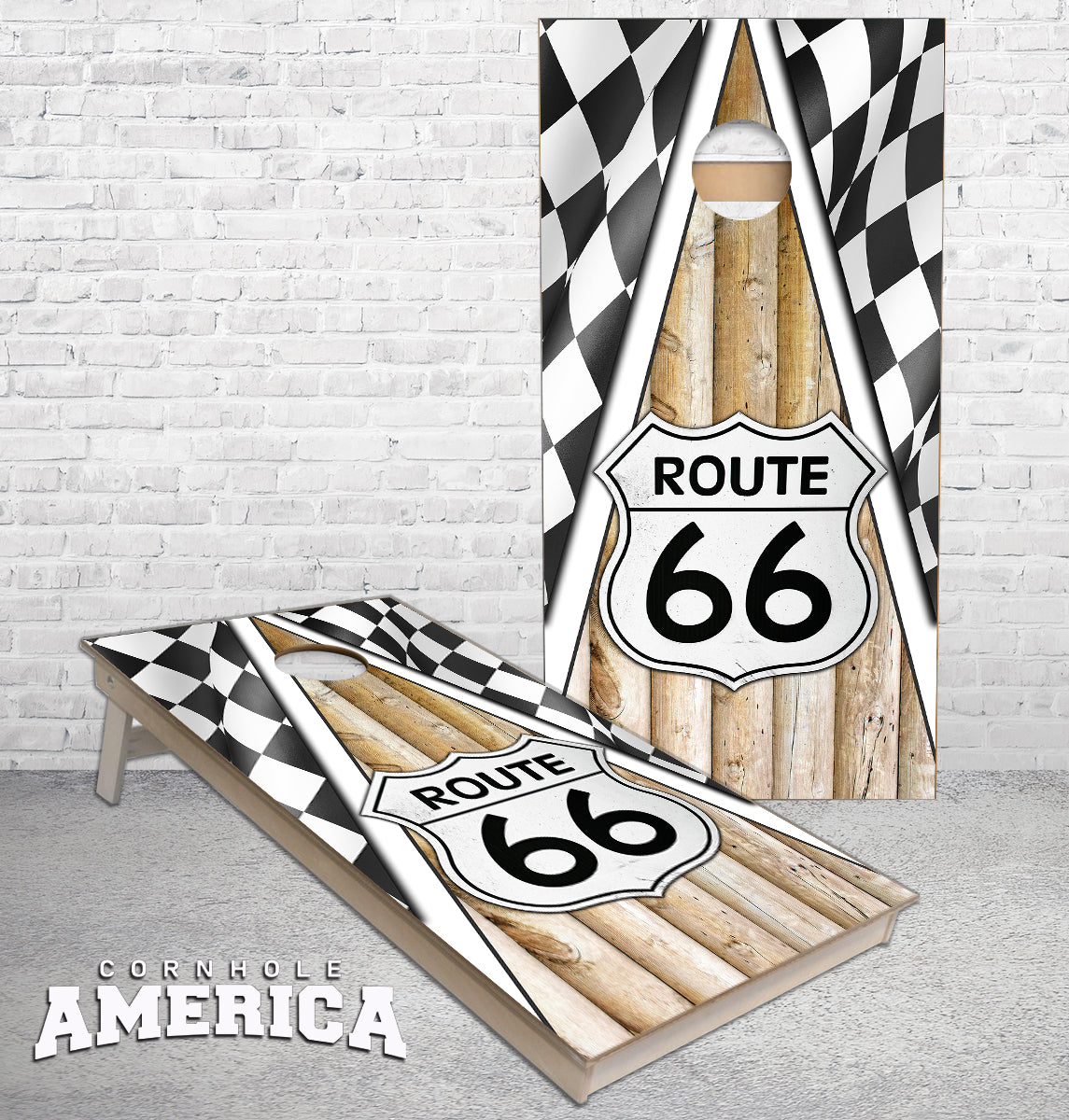 Route 66 Checkered Flag Cornhole Boards — Cornhole America