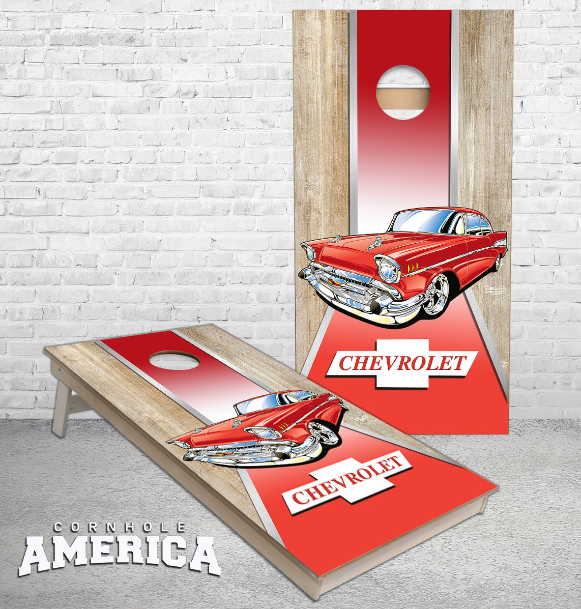 57 Chevy Classic Car custom cornhole boards — Cornhole America