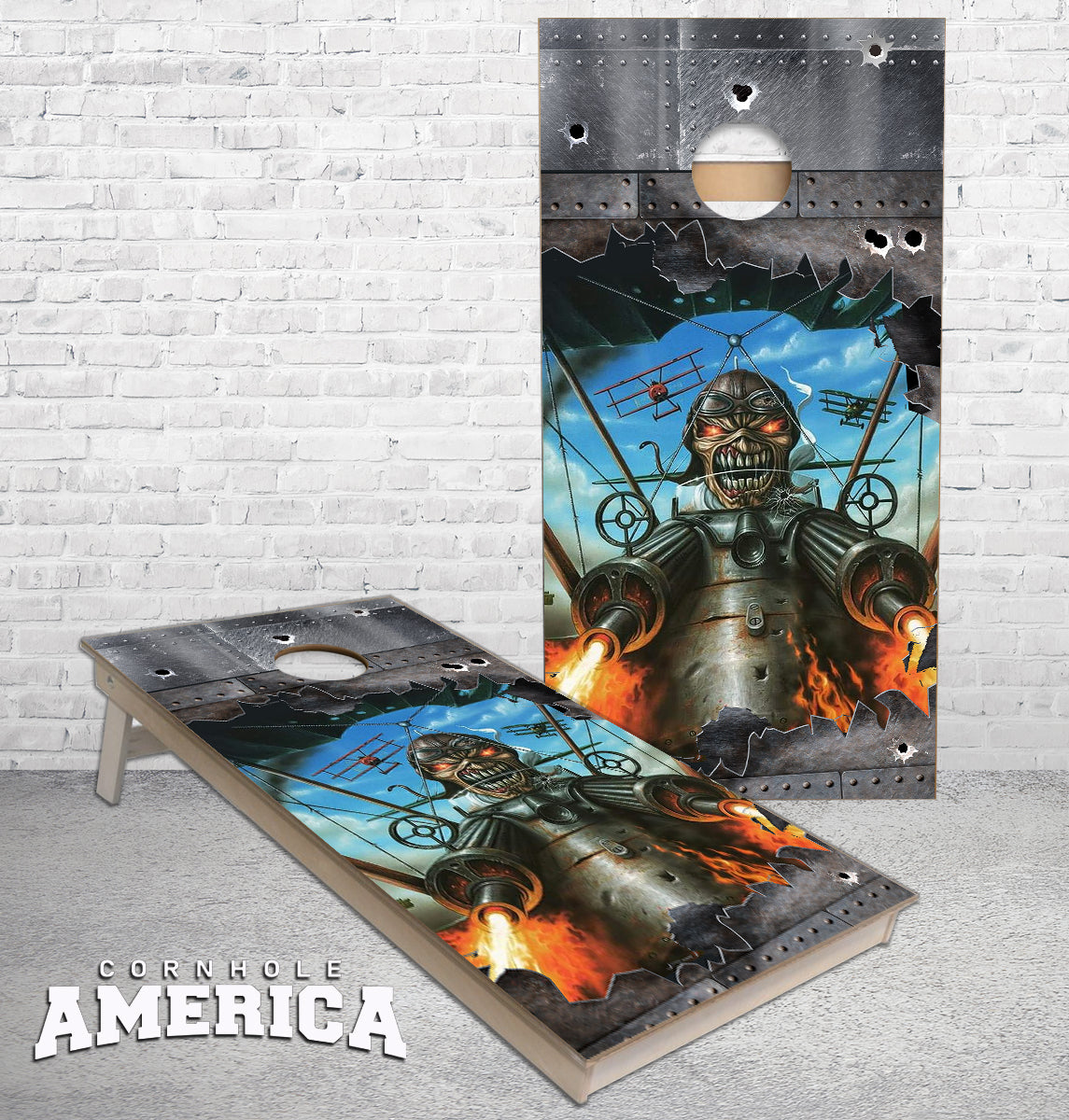 Crazy Skeleton Flying war plane cornhole boards — Cornhole America
