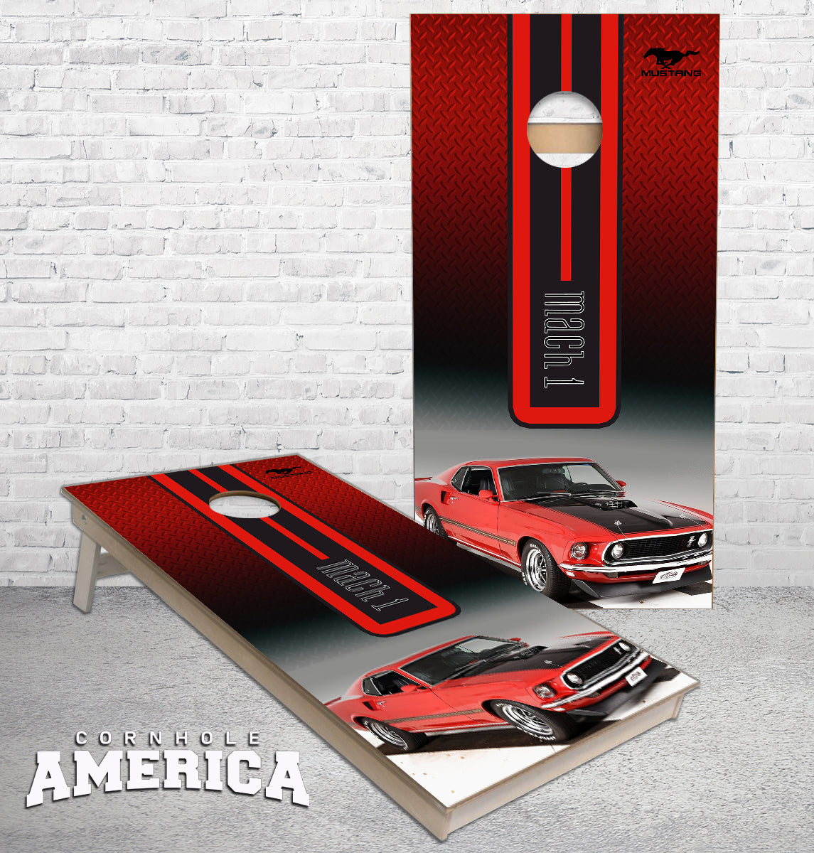 Red Ford Mach 1 custom cornhole boards — Cornhole America