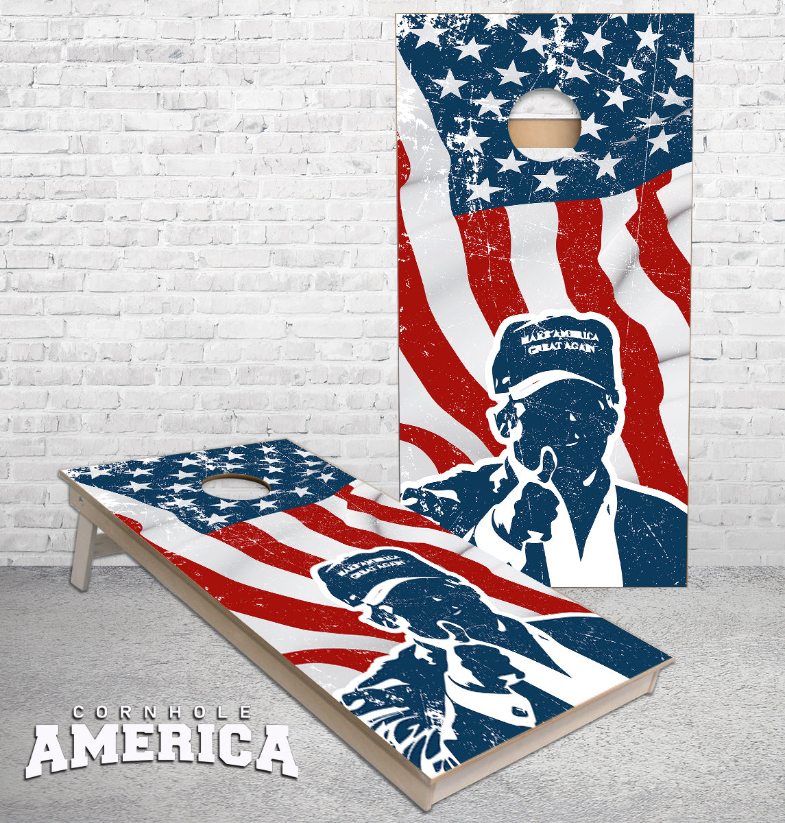 Trump Thumbs up American Flag MAGA Hat cornhole boards — Cornhole America