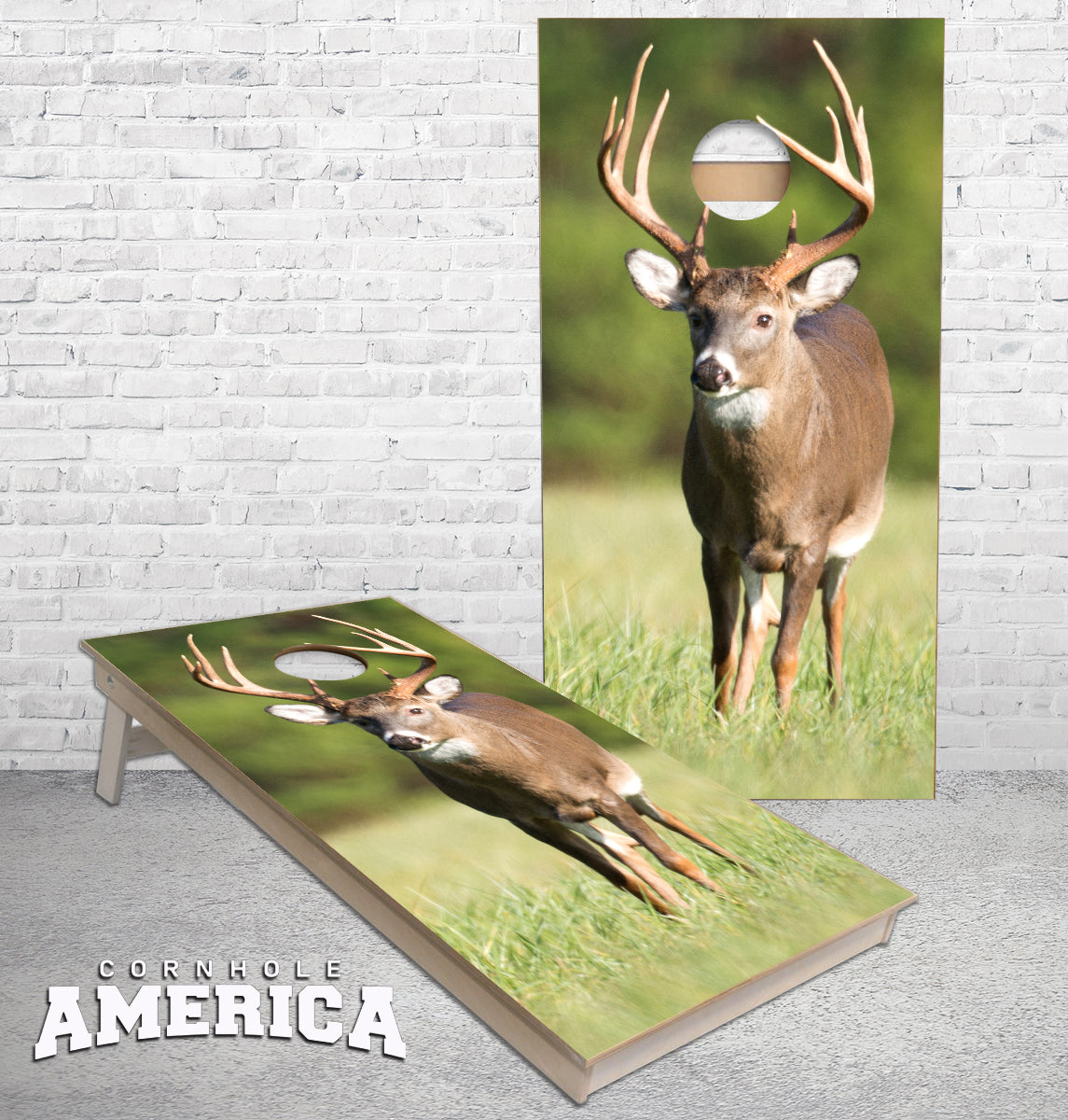 Front Facing White Tail Buck Deer cornhole boards — Cornhole America