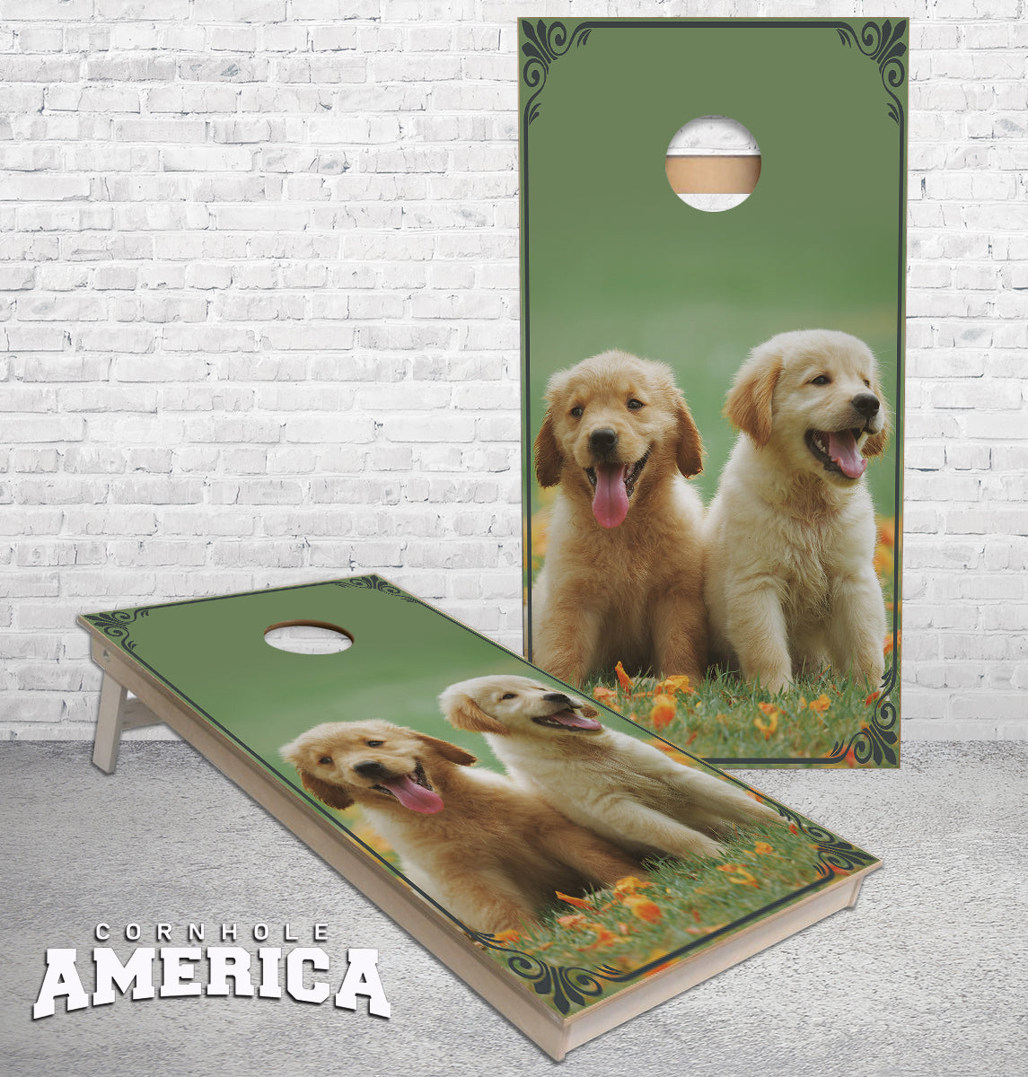Golden Retriever Puppies cornhole boards — Cornhole America