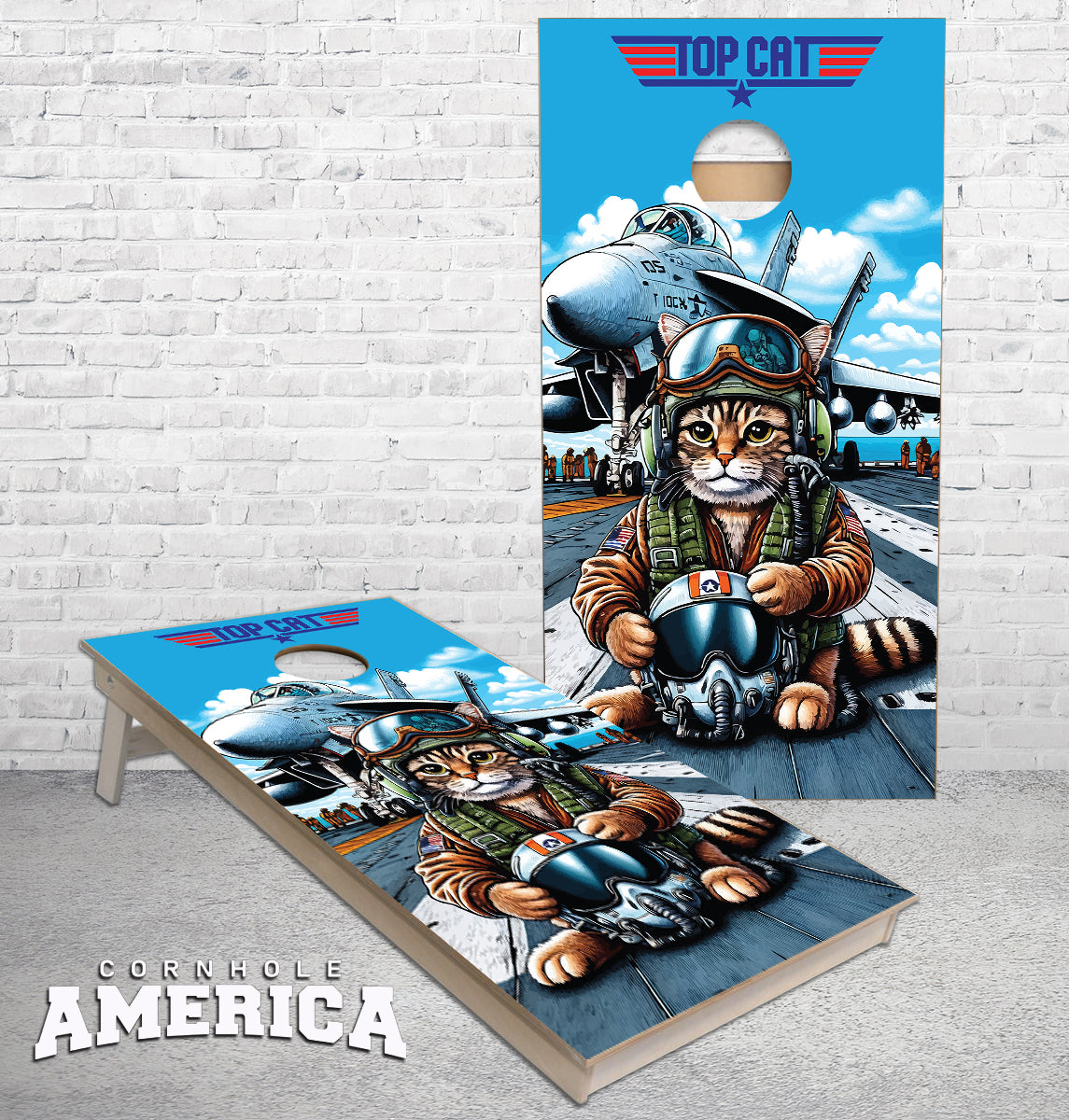 Cat Fighter Pilot F-18 Jet TOP CAT cornhole boards — Cornhole America