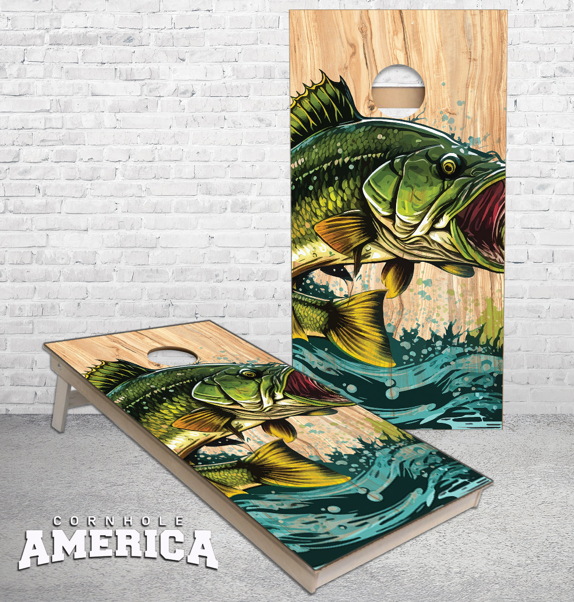 Giant Fish BASS Jumping out of water rustic wood cornhole boards ...
