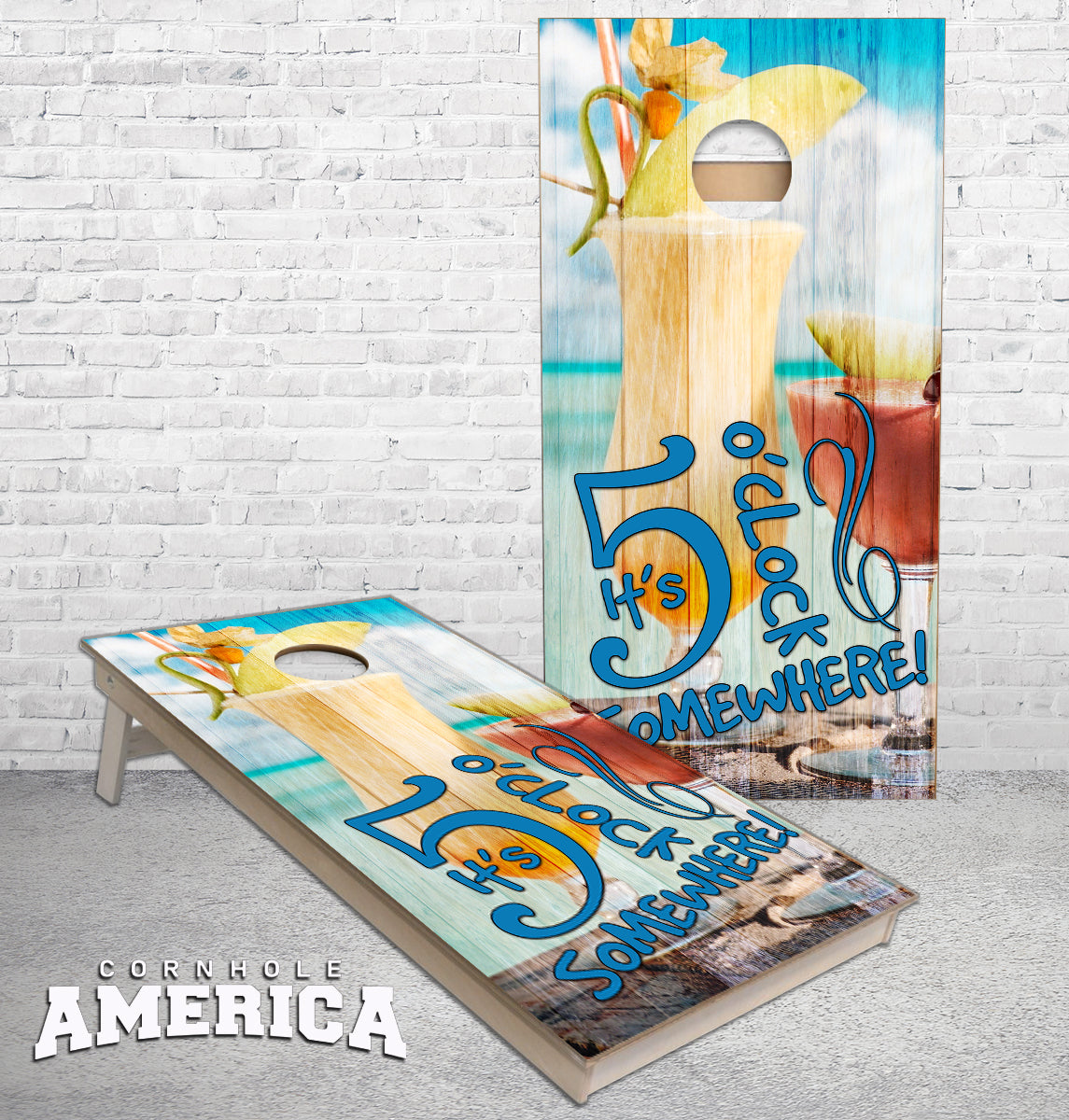 Five O'clock somewhere Cornhole Boards — Cornhole America