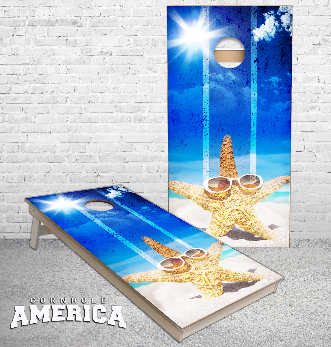 Sun Bathing Starfish cornhole boards — Cornhole America