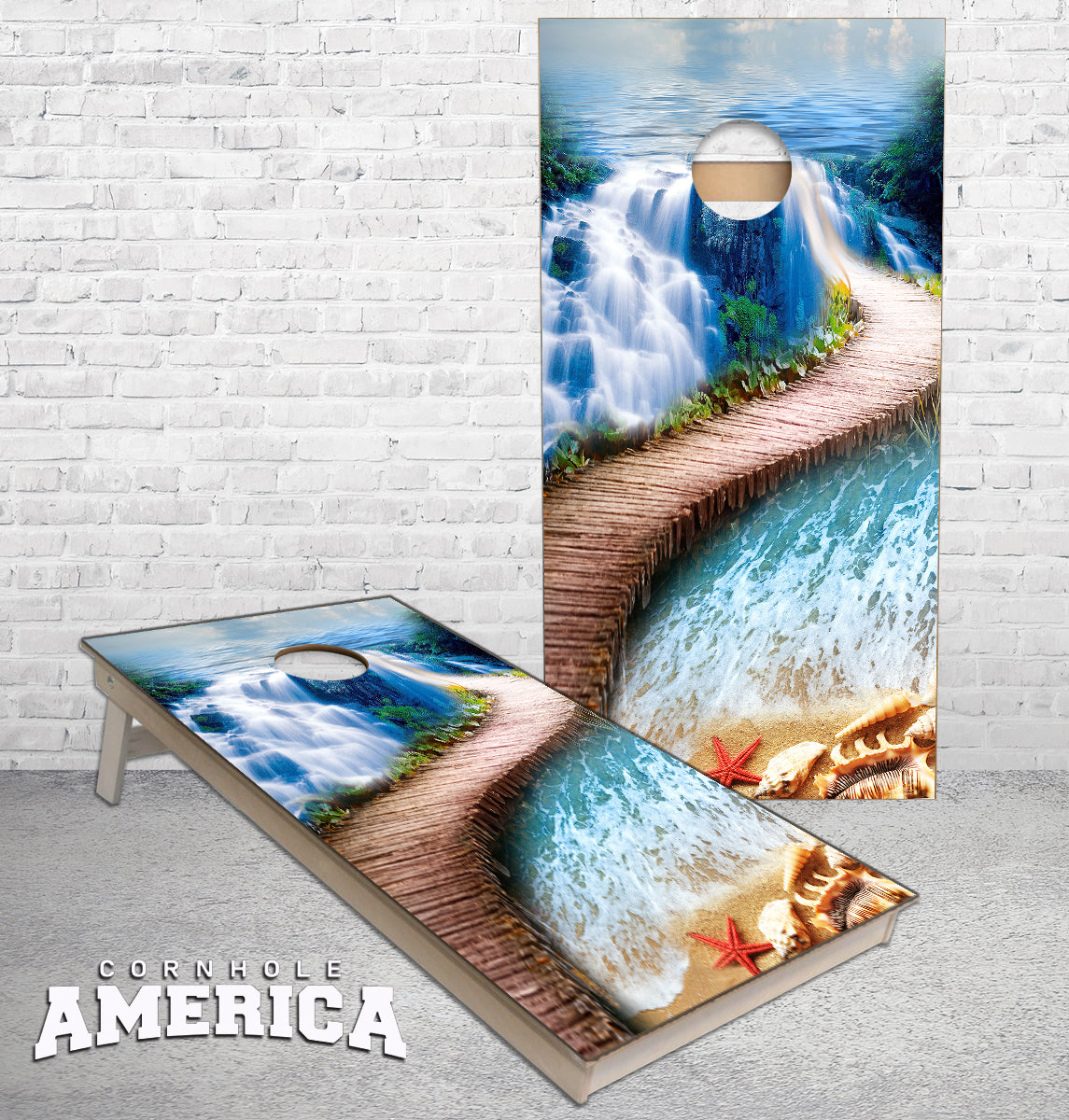 Waterfall Bridge Ocean beach art cornhole boards — Cornhole America