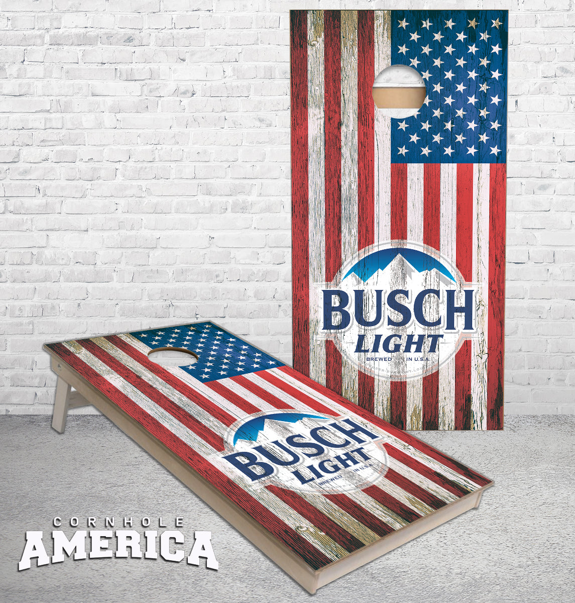 Busch Light weathered American Flag cornhole boards — Cornhole America