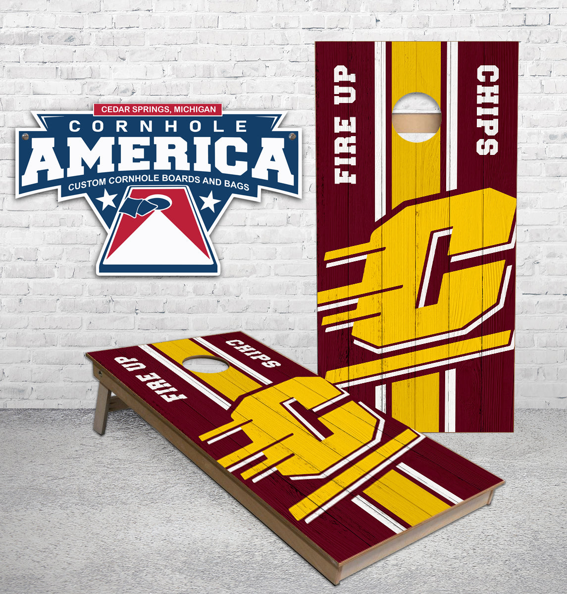Central Michigan CMU fire up Chips Cornhole Boards — Cornhole America
