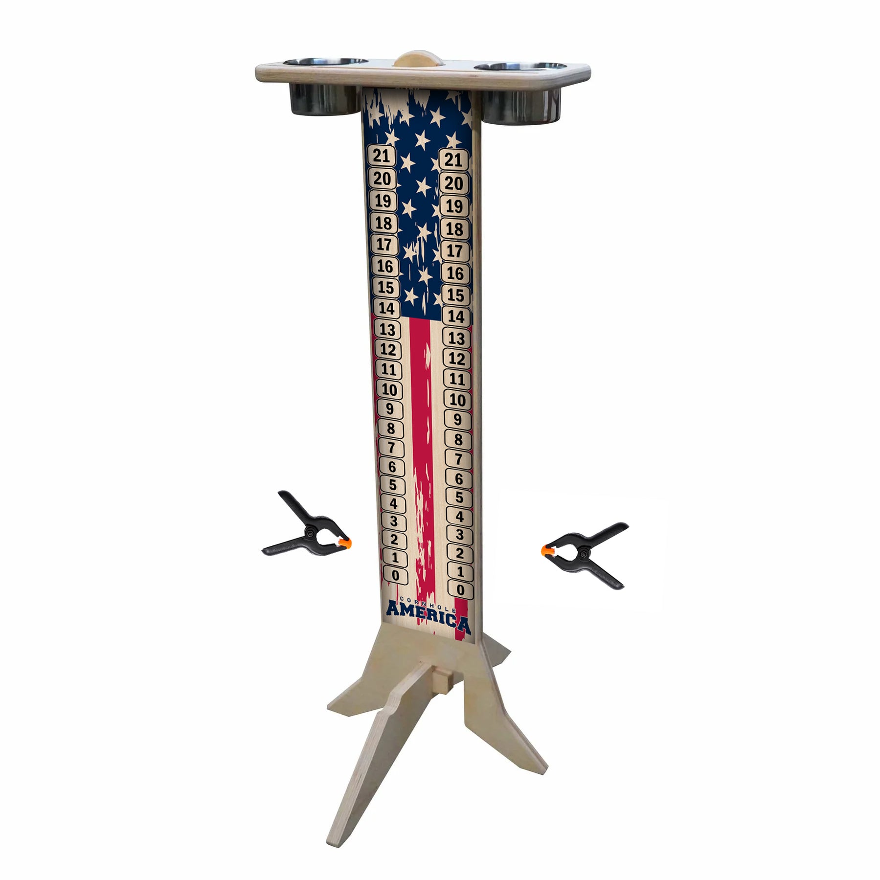 Cornhole America Wooden Score Keeper with Cup holders and tablet/phone
