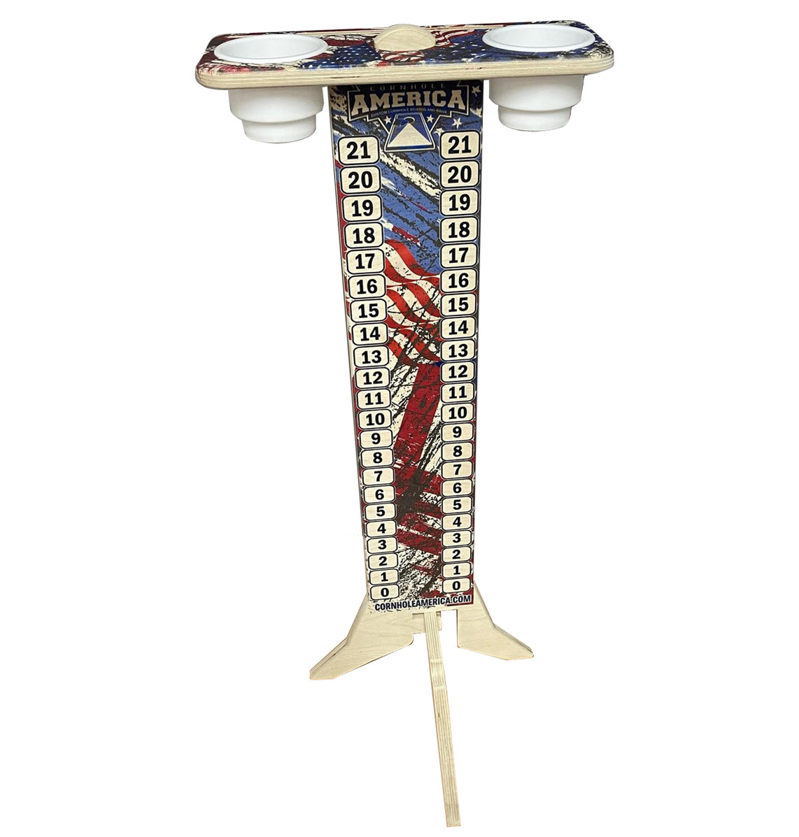 Cornhole America Wooden Score Keeper with Cup holders and tablet/phone