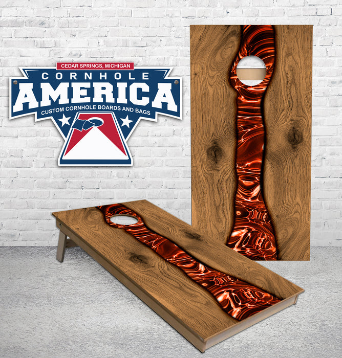 Fire Lava Epoxy wood look Cornhole Boards — Cornhole America