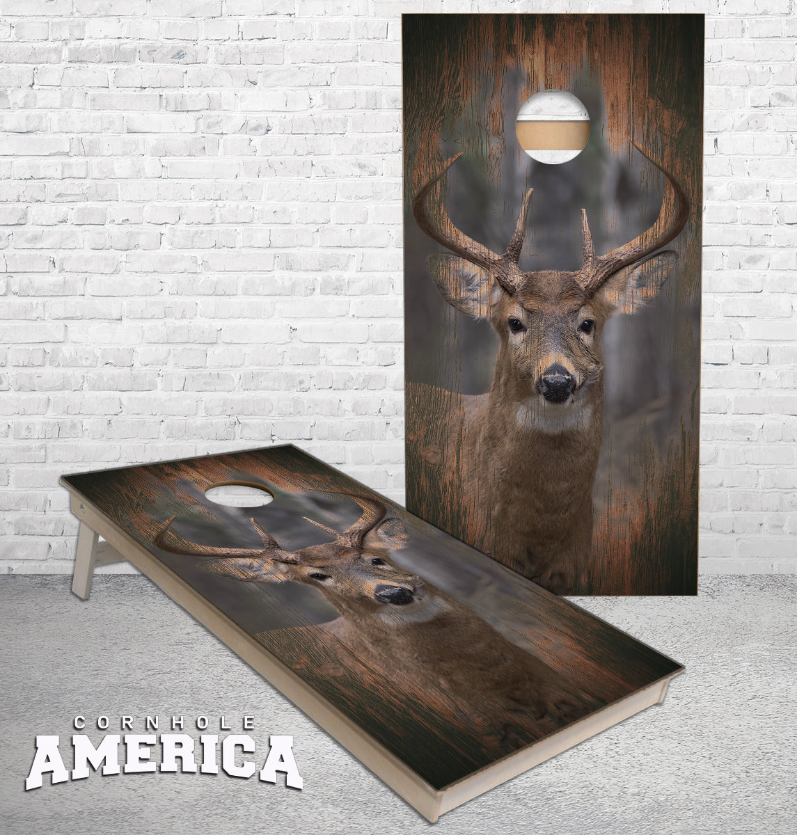 Whitetail Buck Deer Facing forward cornhole boards — Cornhole America