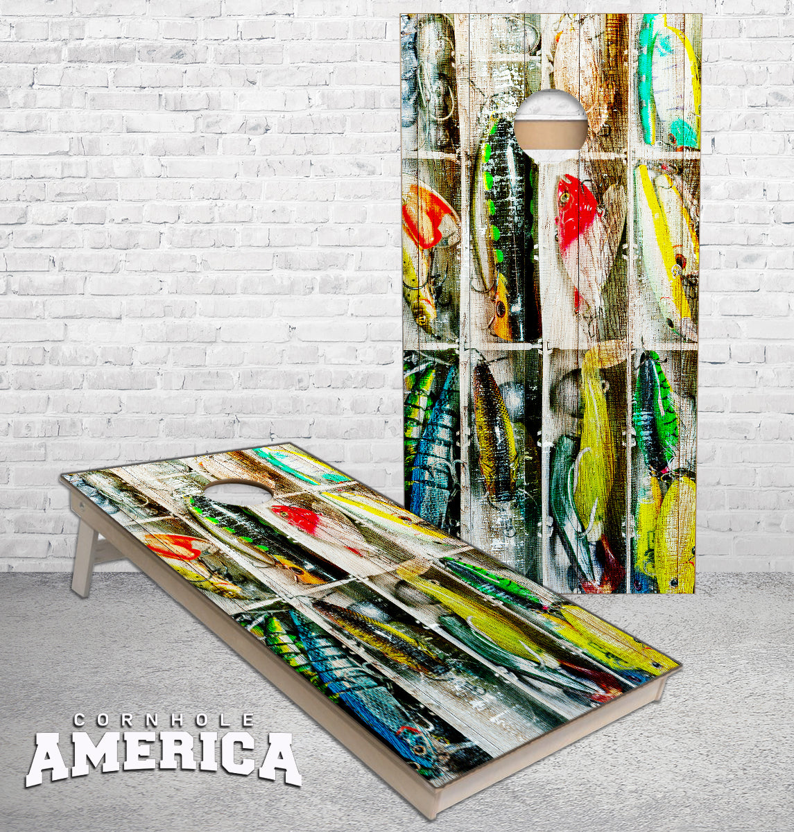 Vintage Fishing Tackle Box and Lures cornhole boards — Cornhole America