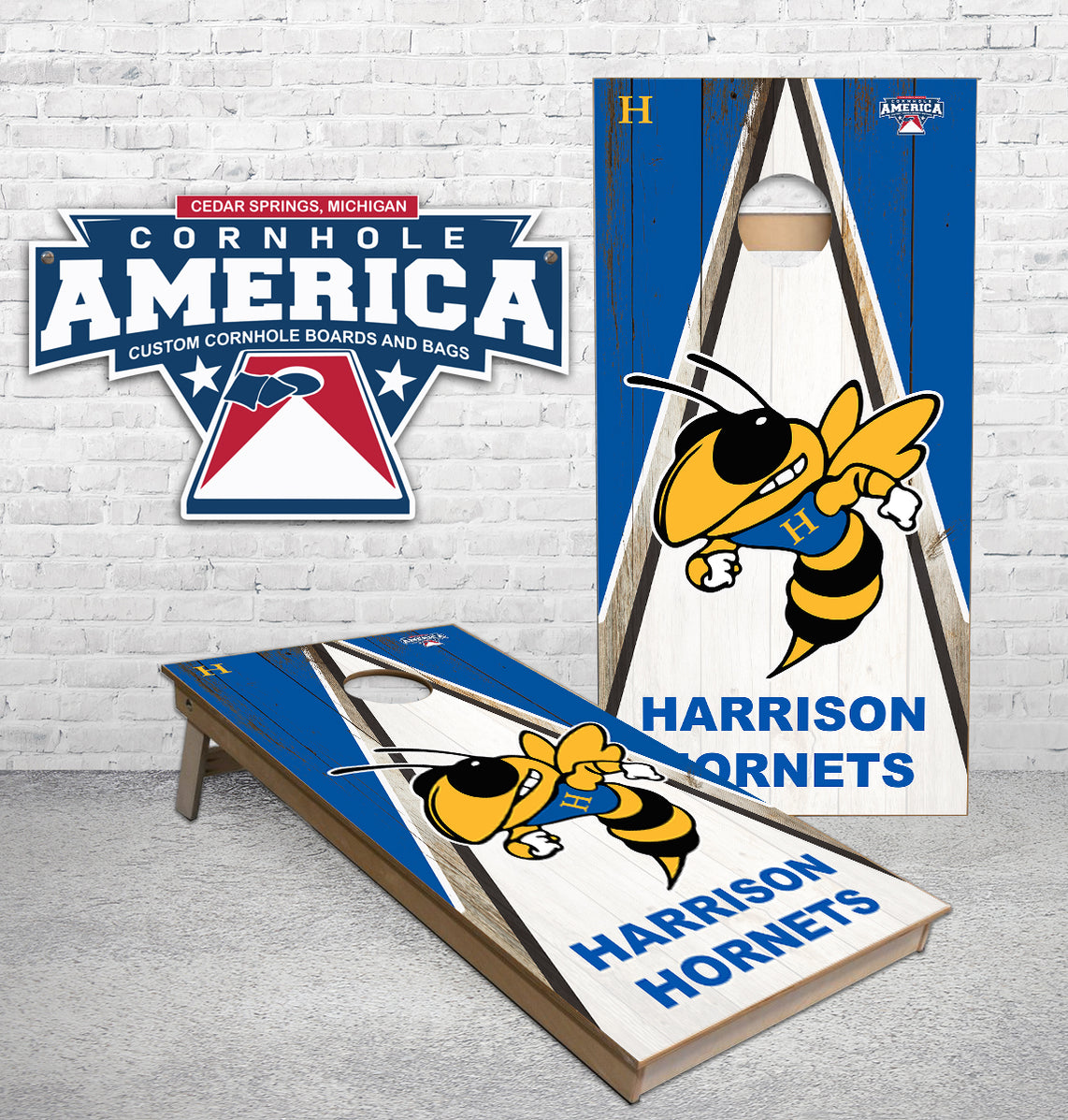 Harrison Hornets Public School cornhole boards — Cornhole America