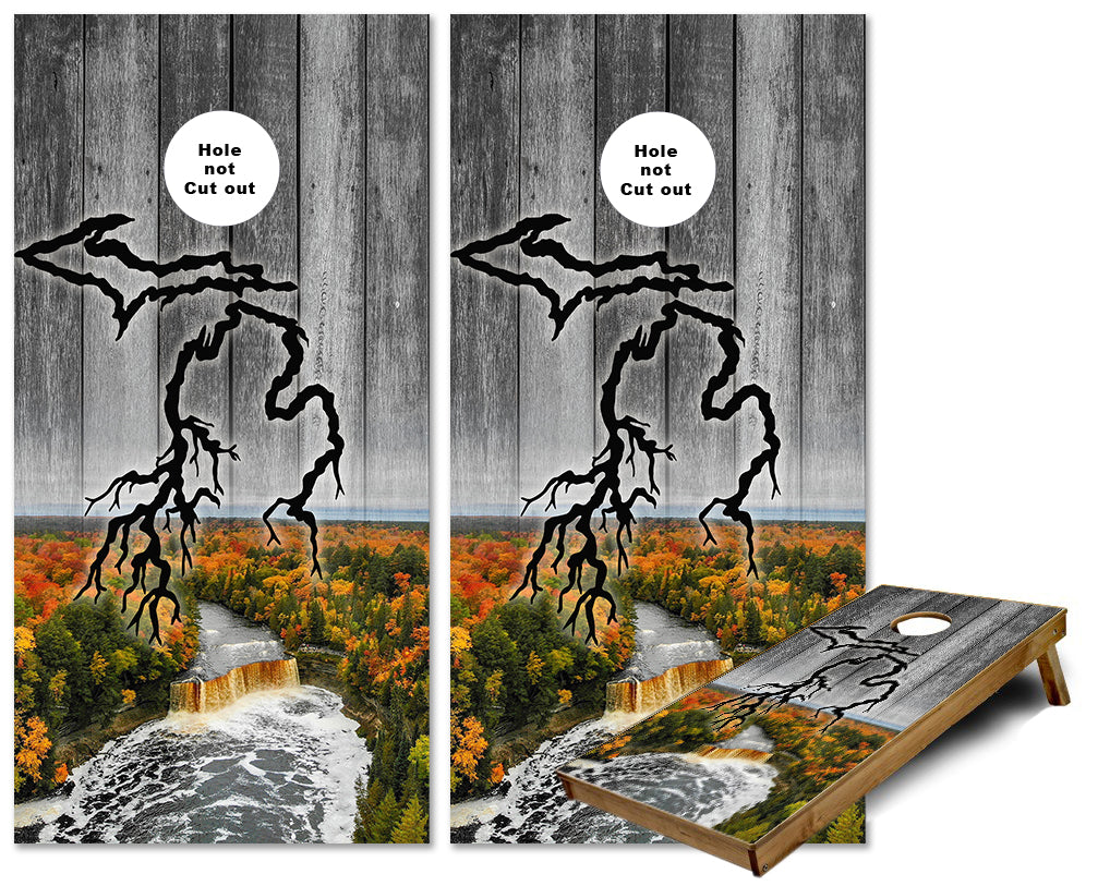 Michigan Roots Tahquamenon falls rustic wood Cornhole wraps — Cornhole ...