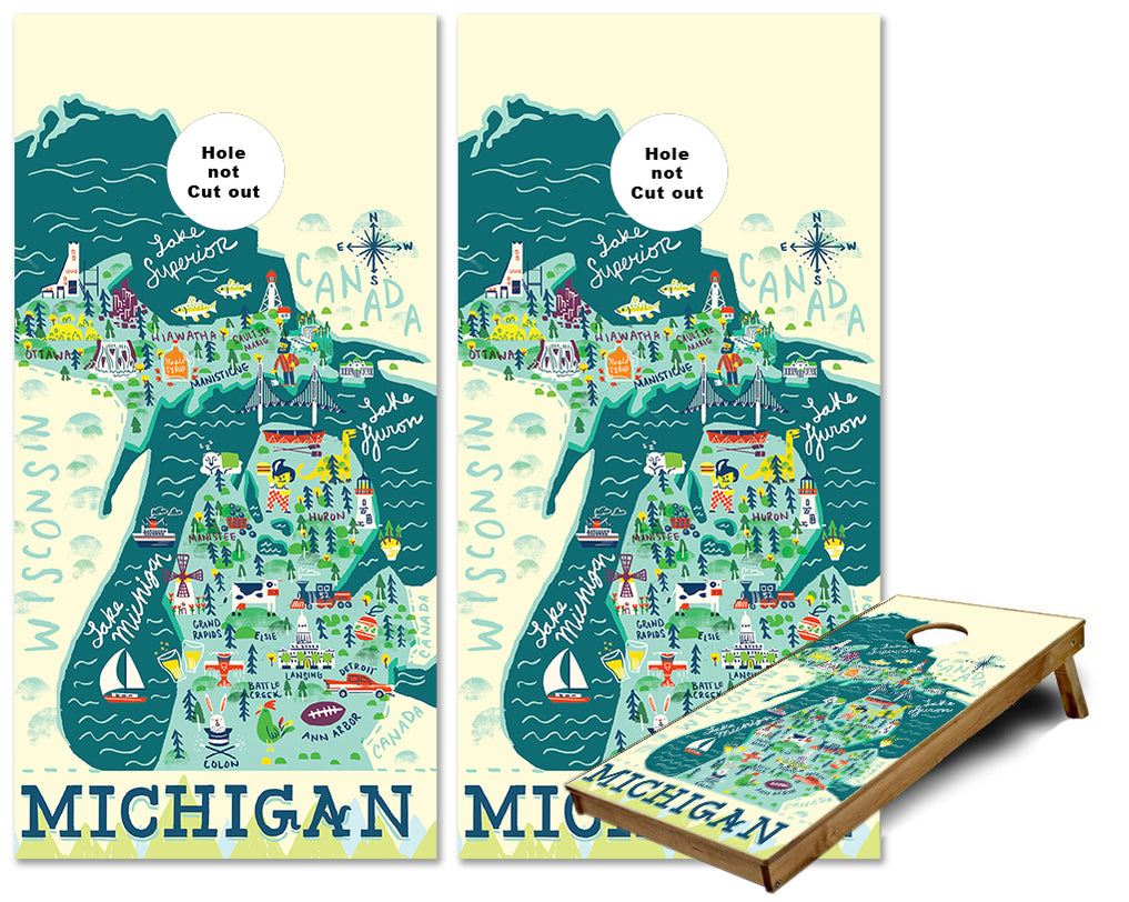 Michigan Map Cities UP and Lower Peninsula cornhole wraps — Cornhole ...