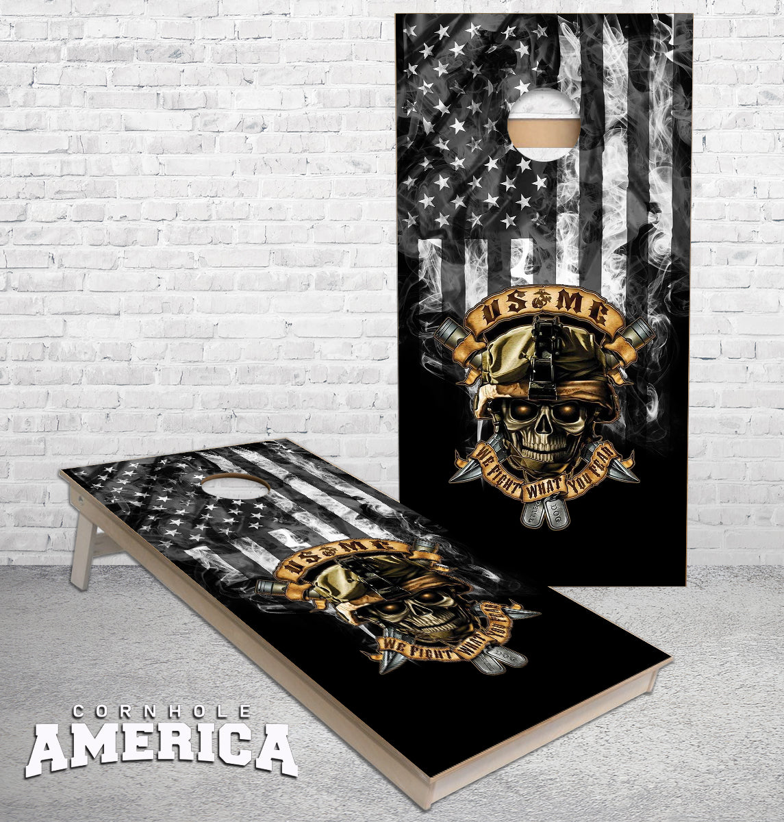 Marines USMC with Grey smokey Flag cornhole boards — Cornhole America