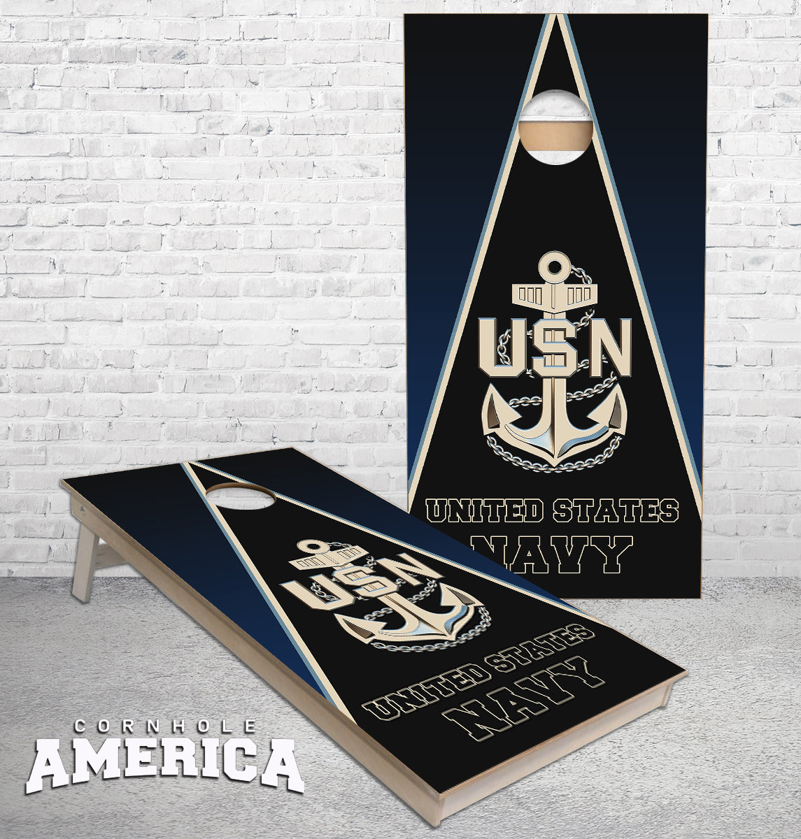 US Navy USN Triangle themed cornhole boards — Cornhole America