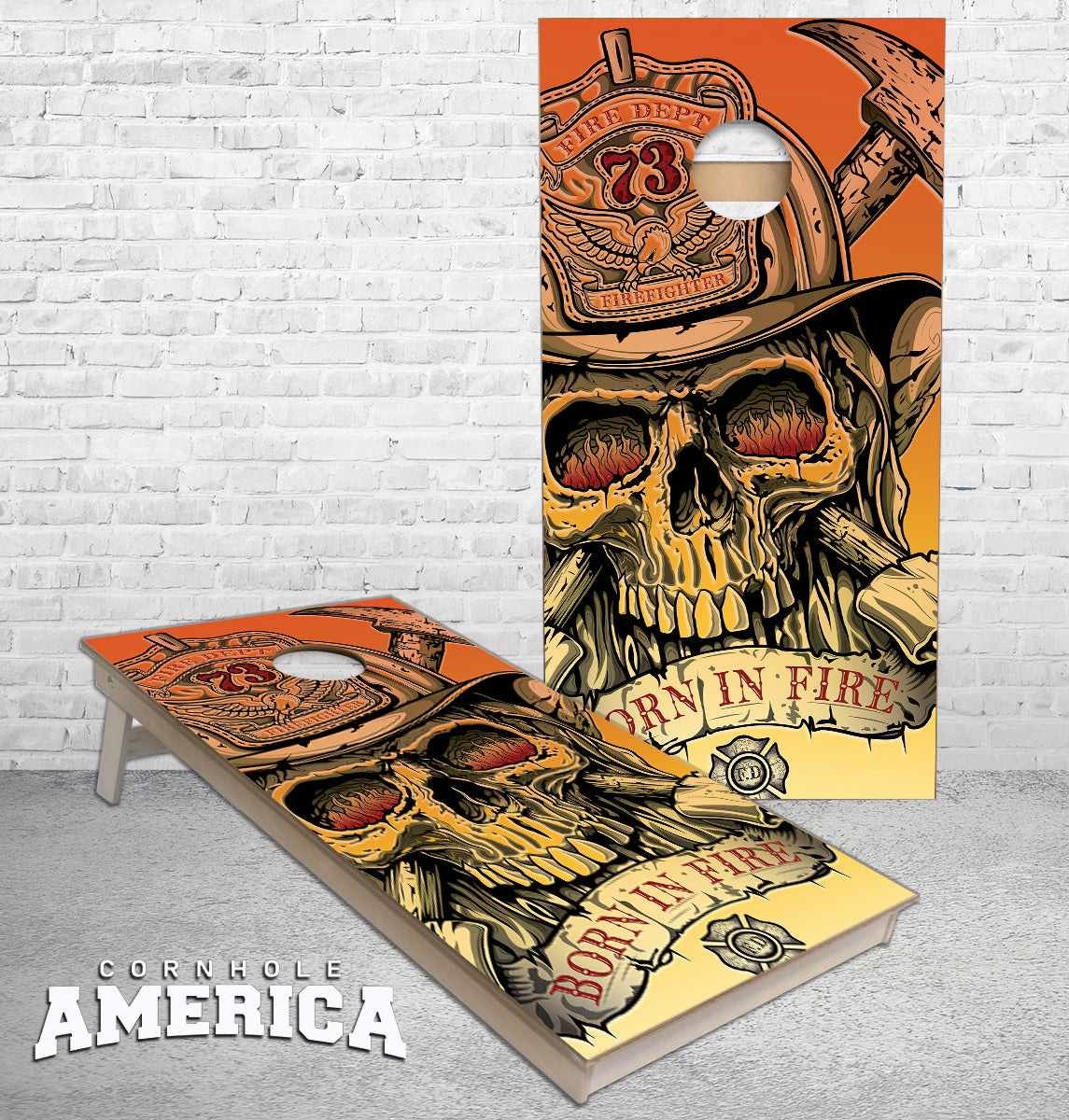 Born in the Fire Firefighter cornhole boards — Cornhole America