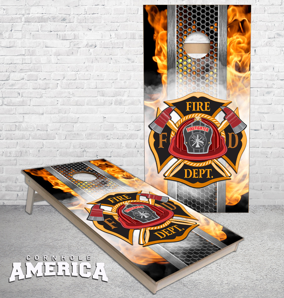 Fire Department Maltese Cross Flames Cornhole Boards — Cornhole America