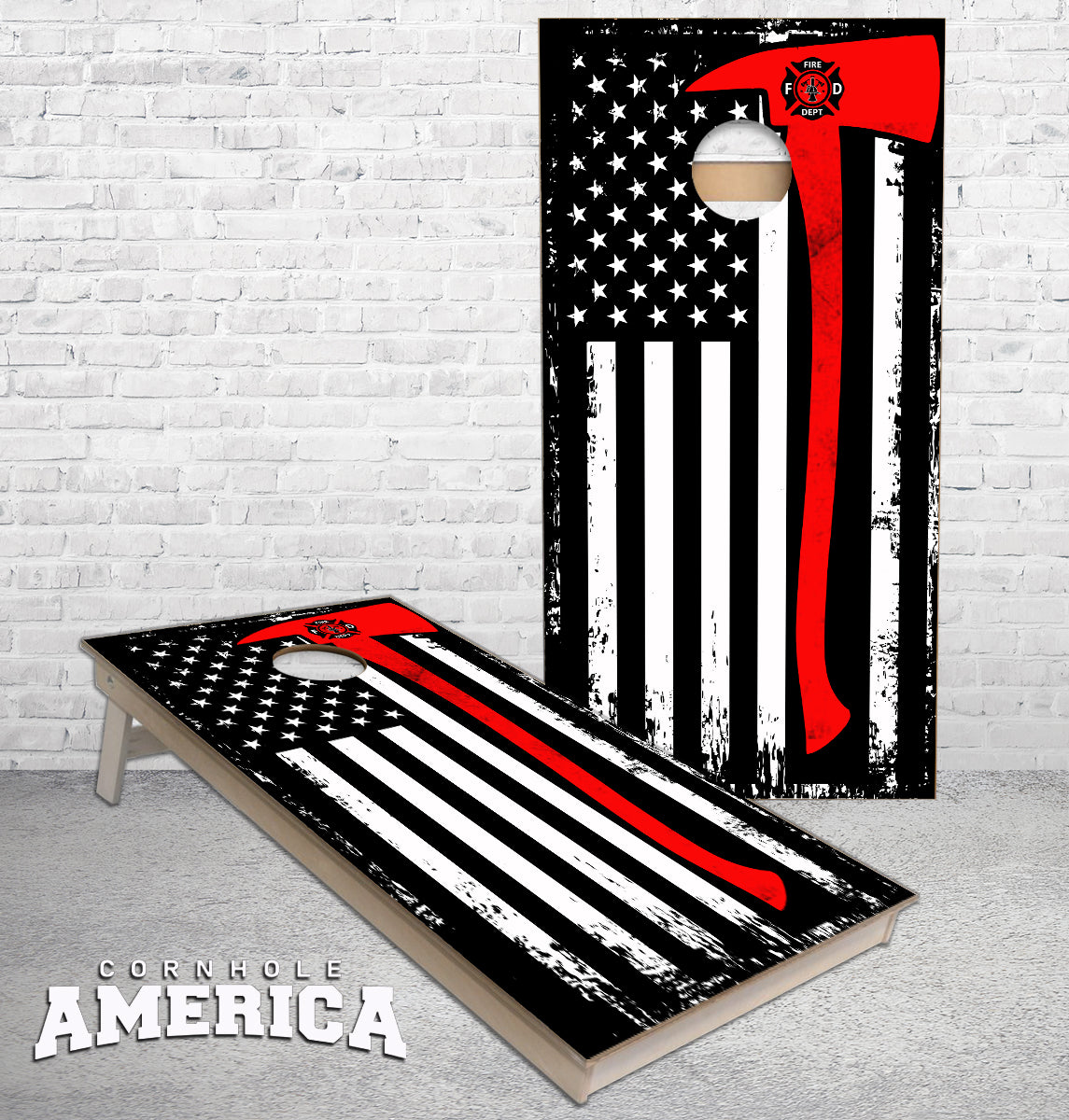 Fire Fighter Axe Thin Red Line cornhole boards — Cornhole America