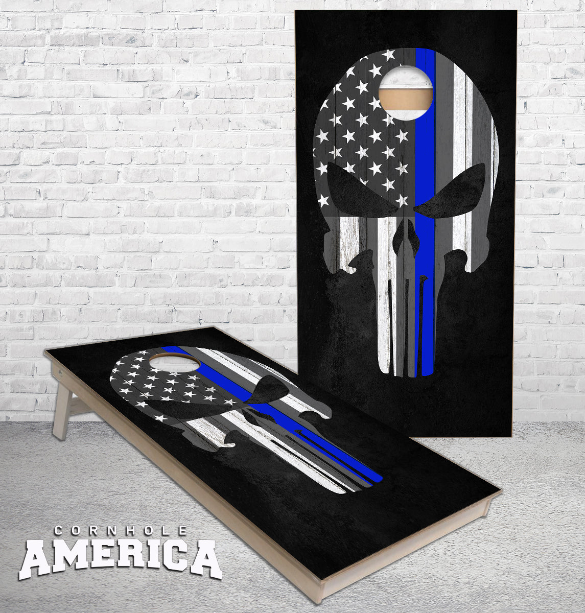 Thin Blue Line Punisher cornhole boards — Cornhole America