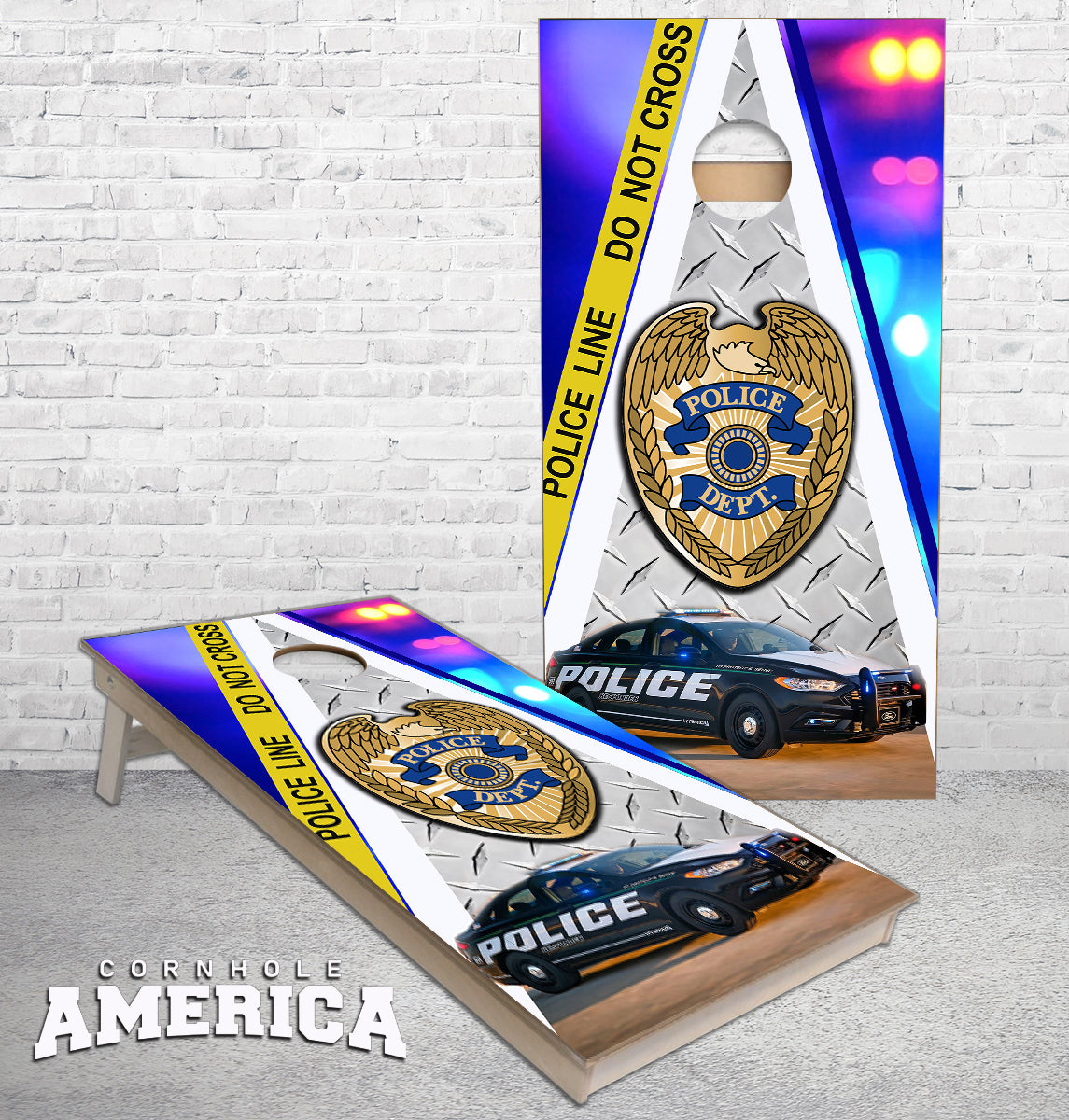 Police Officer Badge Car and Police line do not cross cornhole boards ...