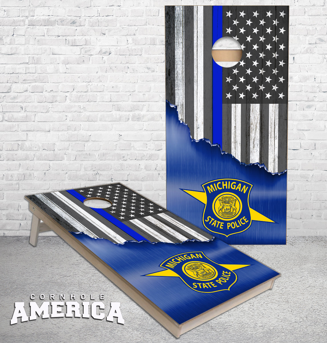 Michigan State Police Jagged Thin blue Line cornhole boards — Cornhole ...