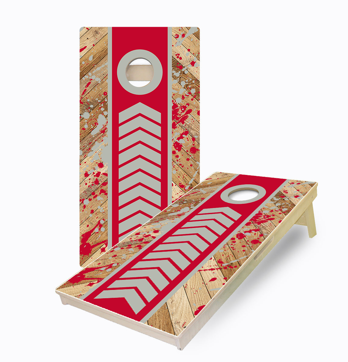 Power Stripes and splatter Scarlett and Grey Pro Series Style cornhole ...