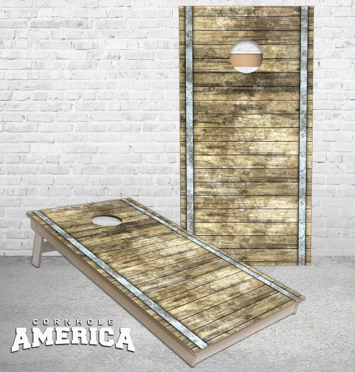 Barrel Planks with metal strapping cornhole boards — Cornhole America