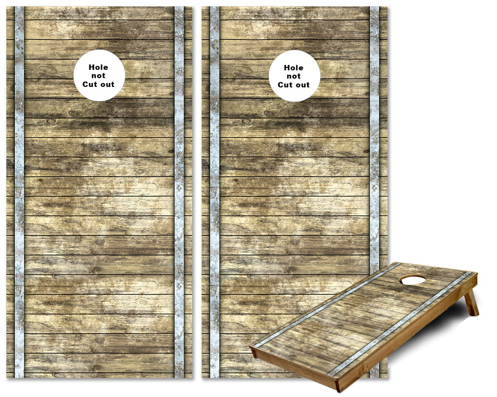 Barrel Planks with Metal Strapping cornhole wraps — Cornhole America